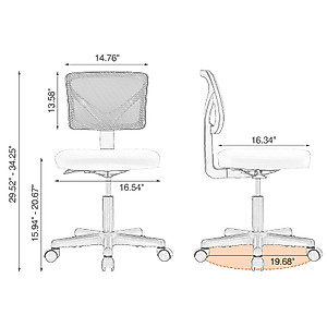 Armless Small Home Office Desk Chair, Ergonomic Low Back Computer Chair, Adjustable Rolling Swivel Task Chair with Lumbar Support for Small Space, 1 Pack, Orange