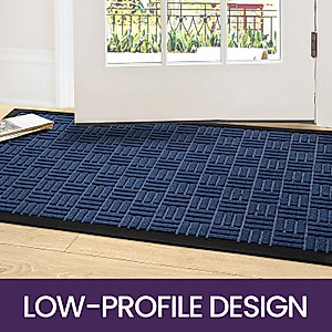 DEXI Front Door Mat Outside Entrance, All-Season Heavy Duty Rubber Indoor Outdoor Doormat, Fade Resistant, Low-Profile, Easy Clean Patio Entryway Rug, 23"x35", Maze Blue