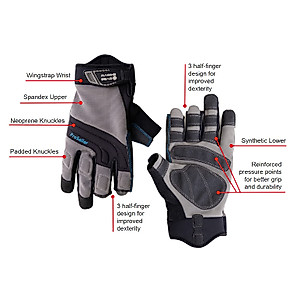 Marine Gear Sailing Gloves (Medium) - 3-Finger Dexterity Sailing Gear with Better Grip, Neoprene and Padded Knuckles, Reinforced Pressure Points