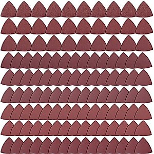 AUSTOR 120 Pieces Triangular Sandpaper, Triangle Sanding Sheets Fit 3-1/8 Inch Oscillating Multi Tool Sanding Pad, Hook and Loop Assorted 40/60/80/120/150/180/240/320/400 Grits, No Holes