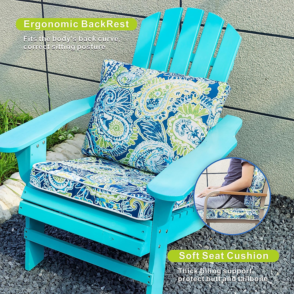 JMKaixin Outdoor Seat/Back Deep Chair Cushion Set for Patio Furniture - Lounge Chair Cushions with Zipper - Water-Resistant Patio Chair Cushions 22x22