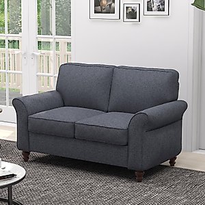 EBELLO Modern Linen Fabric Loveseat Sofa, Upholstered 2-seat Sofa Couch Wood Frame and Sturdy Legs for Living Room Bedroom Office, Dark Blue