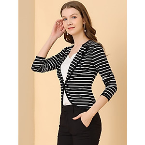 Allegra K Women's Notched Lapel Casual Work Office Striped Blazer X-Small Black