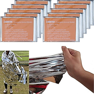 Leberna Emergency Blanket Survival Gear | Foil Mylar Thermal Blankets 63" x 87" inches (Pack of 10) | Big Double Sided Escape Tact Bivvy, | for NASA, Outdoors, Hiking, Space, Marathons First Aid Kit