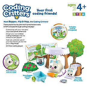 Learning Resources Coding Critters Bopper - 22 Pieces, Ages 4+,Screen-Free Early Coding Toy for Kids, Interactive STEM Coding Pet, Preschool Learning Toys