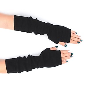F Flammi Cashmere Blended Arm Warmer Winter Fingerless Gloves Knit Mitten Gloves Wrist Warmer with Thumb Hole for Women