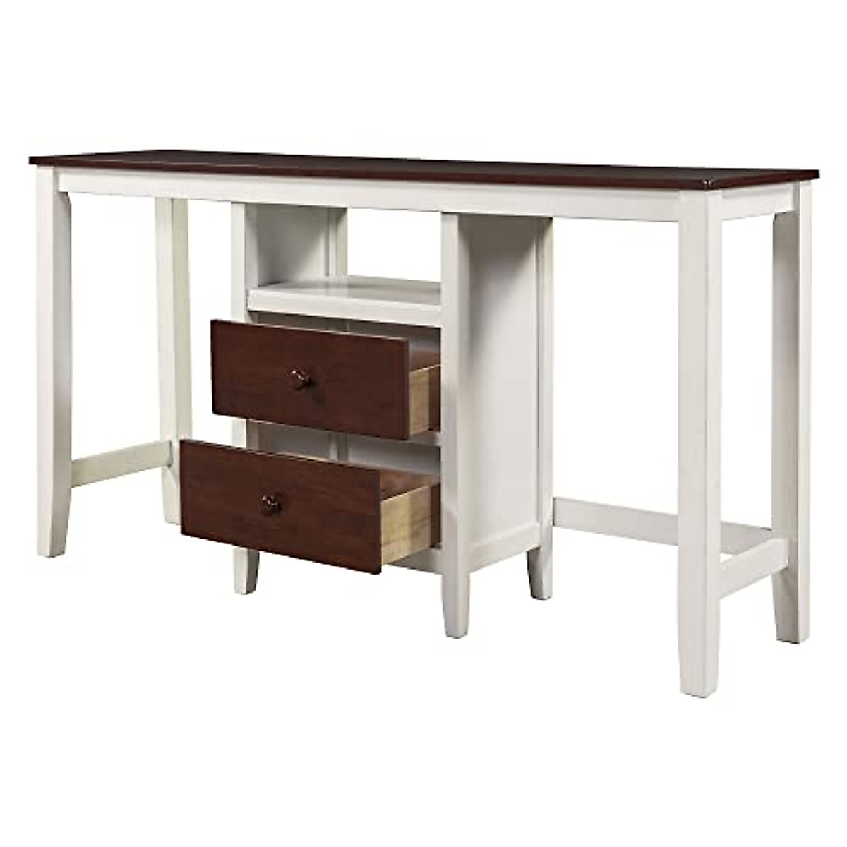 JIVOIT 3-Piece Counter Height Dining Table Set with 2 Storage Drawers and 2 Upholstered Stools, Open Shelve, Farmhouse Rustic Wooden Bar Set Bistro Dining Set (Brown+White with 2 Stools)
