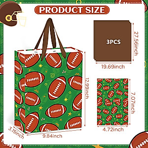 Football Gift Bag with Tissue Paper Set Football Party Gift Wrap Bags and Greeting Card Decorations for Sports Party Favor Football Birthday Goodie Treat Wrapping Bag for Boy Men Team Supplies