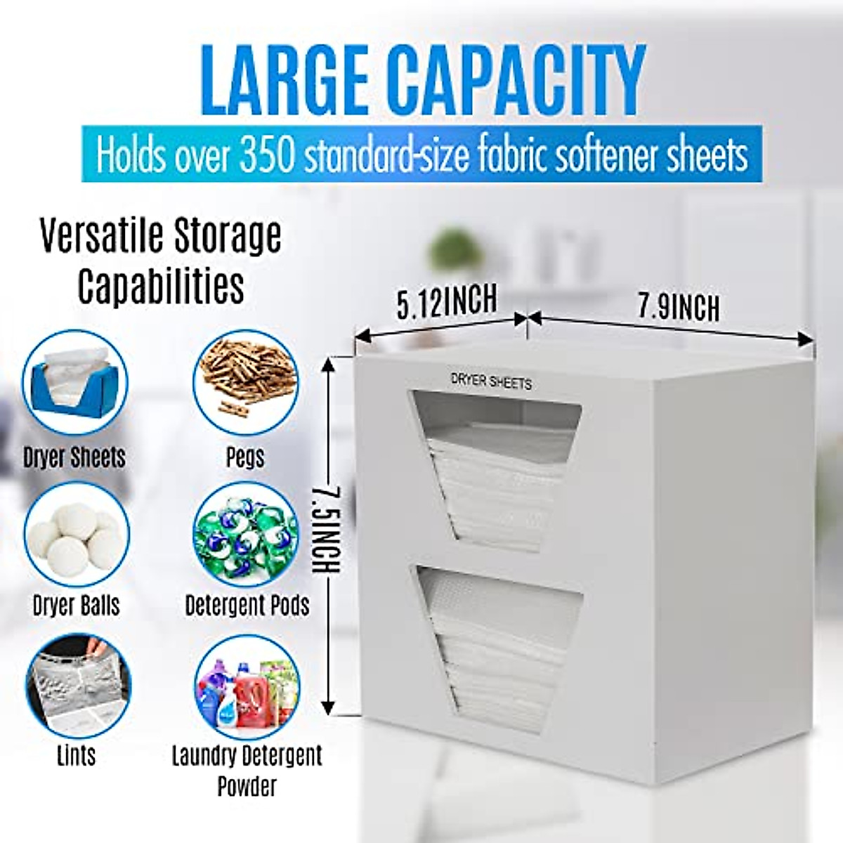 SEREIINO Wooden Dryer Sheet Holder - Modern Farmhouse Decor Laundry organizer - Rustic Dryer Sheets Dispenser Container - Laundry Room Storage and Accessories For Fabric or Softener Sheet Countertop