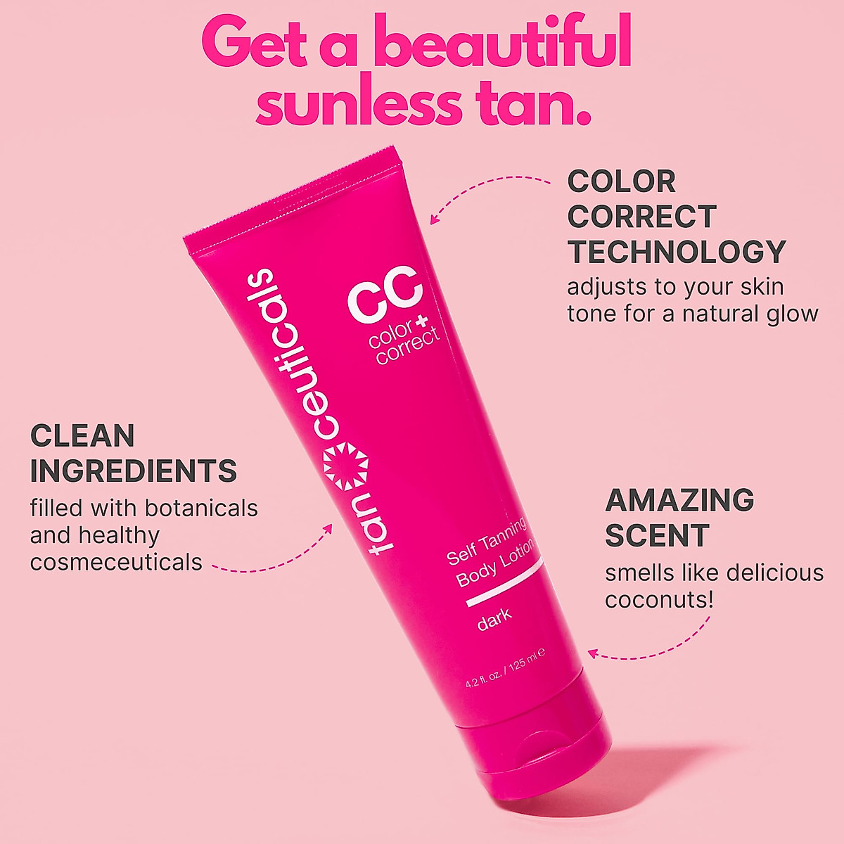 Tanceuticals Self Tanner - Dark Self Tanning Lotion for Body - Gives Natural Looking & Long Lasting Sunless Tan – Quick Fake Tan, Bronze Glow - Fresh Coconut Scent & Healthy Ingredients (Dark)