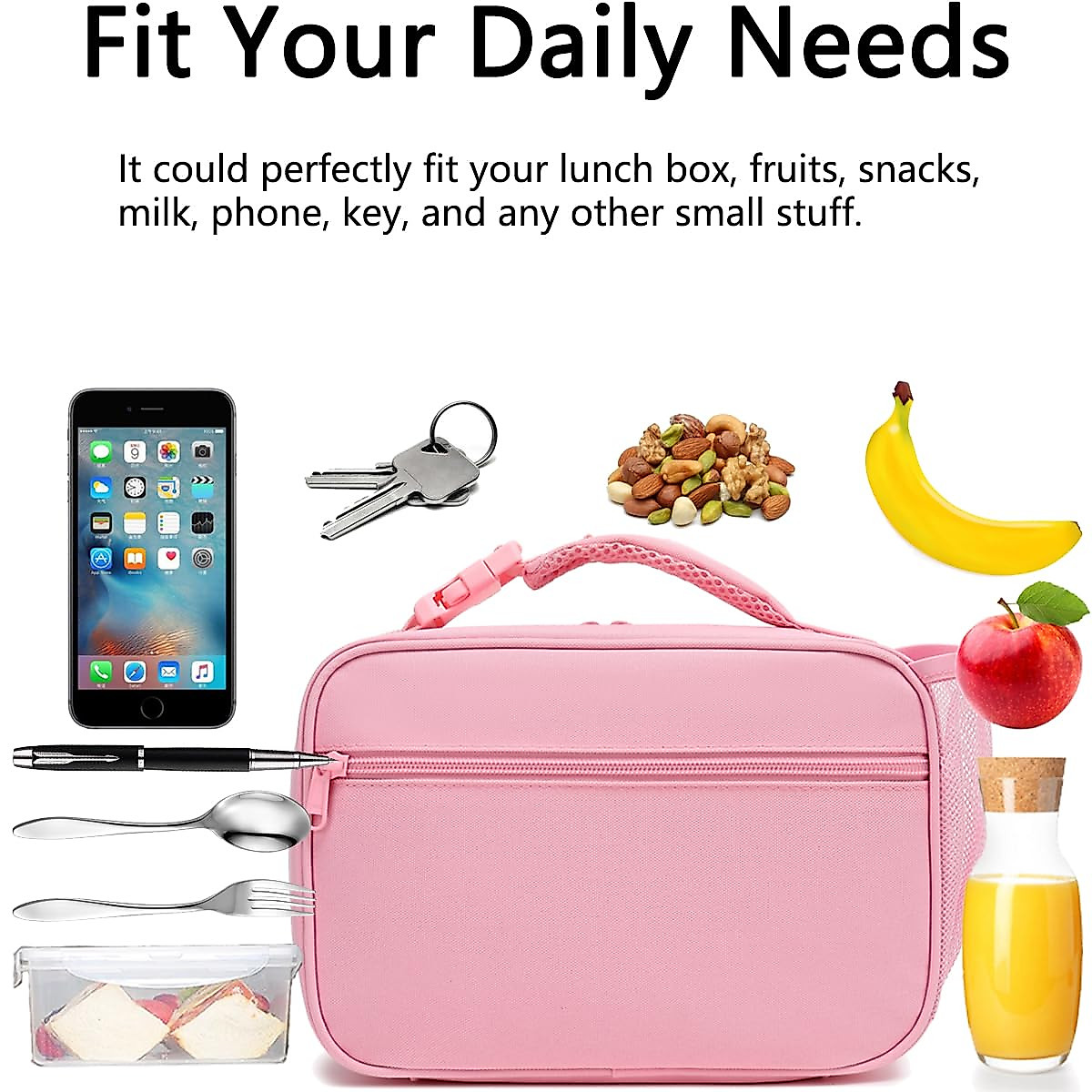 GYEUKHAM Insulated Lunch Box for School, Thermal Reusable Durable Freezable Lunch Bags for Kids Boys Girls Men Women - Small Soft Cooler Portable Lunch Tote Kit for Work Picnic Travel,Pink