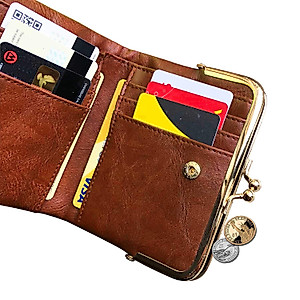 TOPKULL Womens Wallet Small Bifold Rfid Ladies Mini Vintage Coin Purse With Zipper and Kiss Lock (Brown)