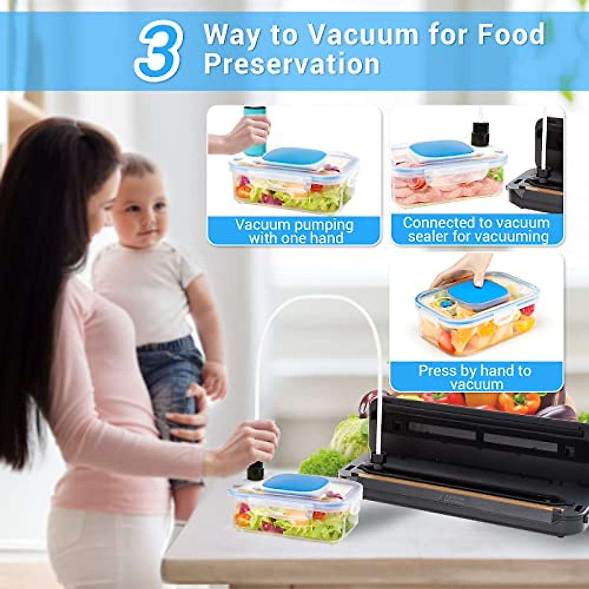 Vacuum Seal Containers Sets for Food Storage,BPA-Free, Various Sizes to Keep Food Fresher, 10oz/27oz/40oz, 6 Piece Set with Lids,3 Methods to Vacuum, Hand Pressure/Vacuum Hose(Diameter Is <1.41'')/Vacuum Pump, Good for INKBIRD VS01&VS03 Vacuum Sealer