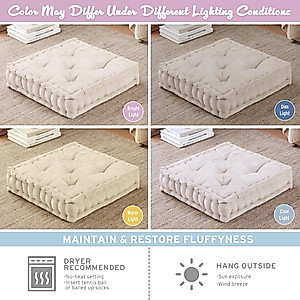 Intelligent Design Azza Floor Pillow, Large Cushions Sitting for Adults, Floor Pillow for Meditation or Yoga, Lustrous Chenille Tufted with Scalloped Edges for Bench/Chair Cushion, 20"x20"x5" Ivory