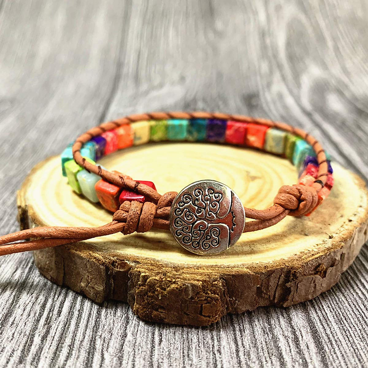 ZOSOJONA 7 Chakra Bracelet Bohemian Handmade Leather Wrap Healing Protection Natural Stone Yoga Beaded Bracelets Boho Friendship Jewelry