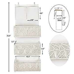 TrySquare Over The Door Organizer Boho Hanging Shelves with 3 Large Pockets and 2 Small Pockets for Living Room, Nursery,Bathroom,Bedroom