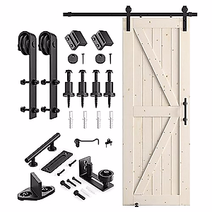 GOLDENPOLEY 30in x 84in Sliding Barn Door with 5 FT Barn Door Hardware Kit, DIY Unfinished K-Frame-Installation Required-Includes Barn Door Slabs,Wood, Barn Door Hardware, Handle, and Floor Guides