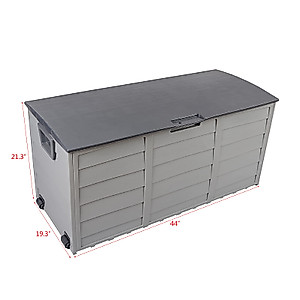 Volowoo 75Gallon Large Resin Deck Box,Waterproof Outdoor Storage, Indoor Outdoor Organization for Patio Furniture, Garden Tools,Grey