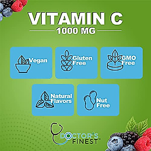 DOCTORS FINEST Vitamin C 1000mg Gummies, Maximum Strength, Vegan, GMO-Free Gluten Free, Great Taste Natural Sour Apple Flavor Gummy Vitamins, Immune Support Dietary Supplement, for Adults, 90 Gummies