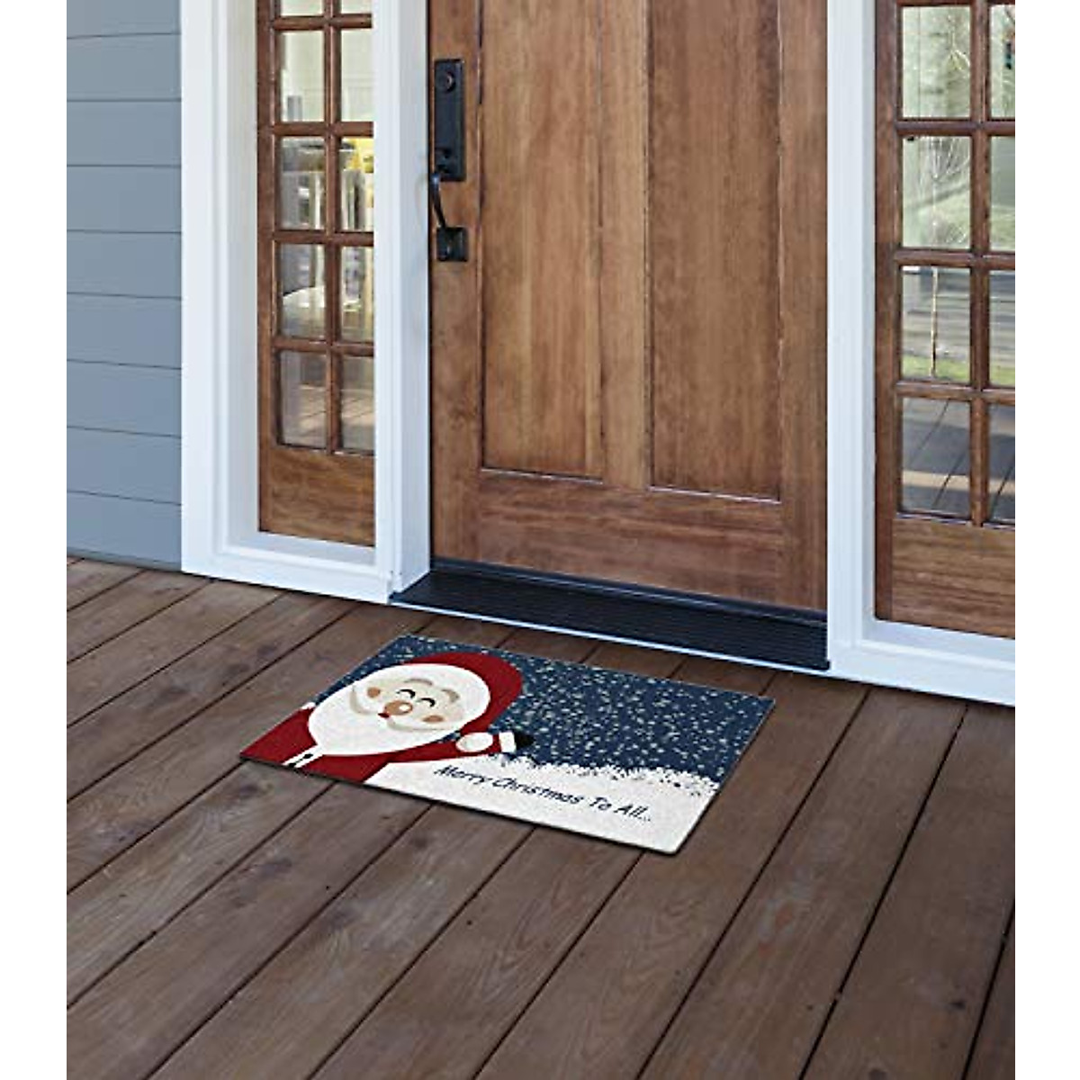 Brumlow MILLS Merry Christmas to All Washable Festive Happy Santa Indoor or Outdoor Holiday Rug for Living or Dining Room, Bedroom and Kitchen Area, 20" x 34", Navy