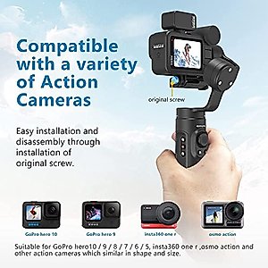 INKEE Falcon Plus Action Camera Gimbal Stabilizer Compatible with GoPro Hero 12/11/10/9/8/7/6/5, OSMO Action,Insta360,Support GoPro Media Mod 9H Battery Life, with Tripod and Extension Rod Kits
