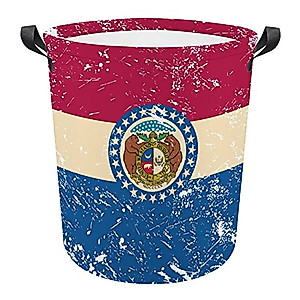 Missouri State Flag Foldable Laundry Basket Waterproof Hamper Storage Bin Bag with Handle 16.5"x 16.5"x 17"