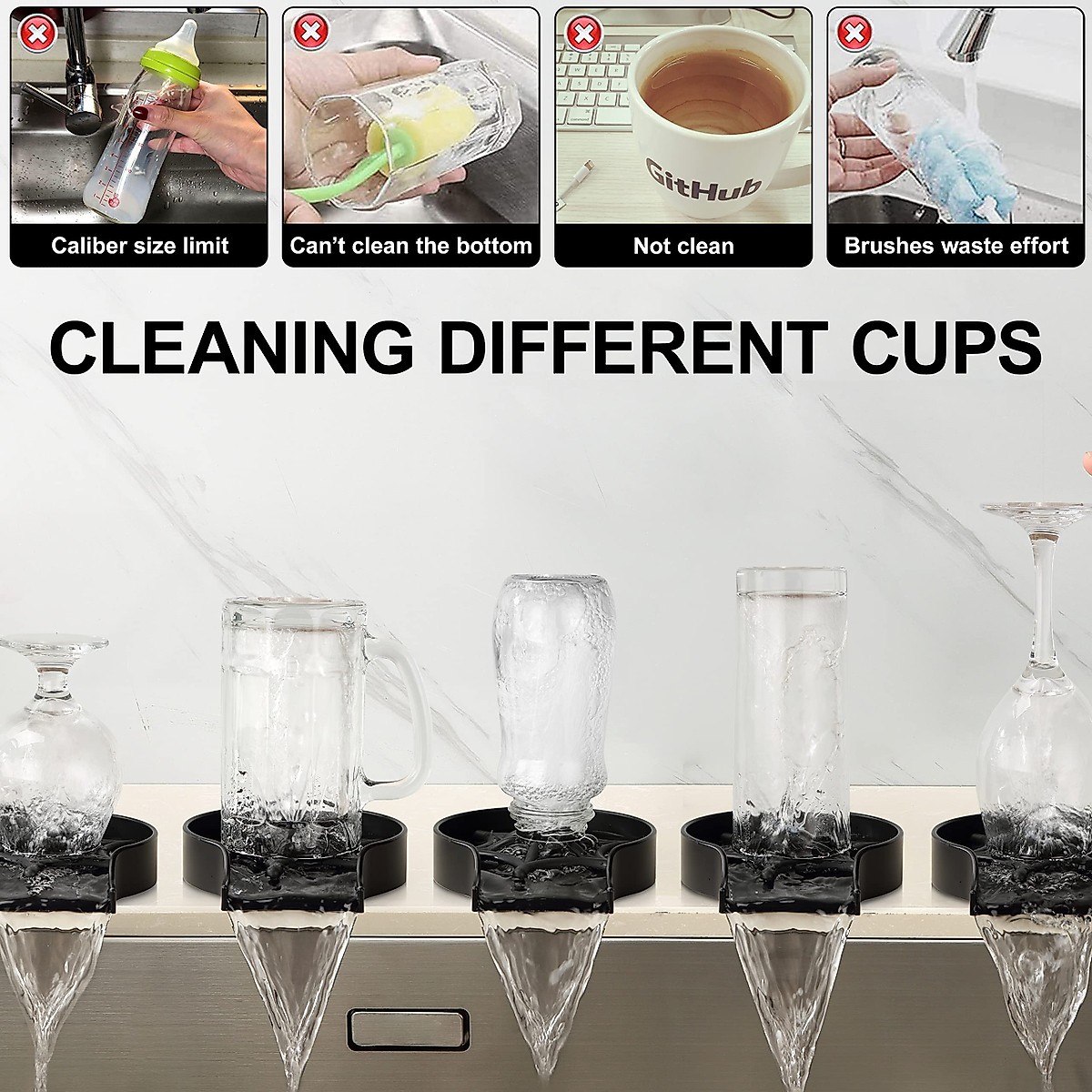 Glass Rinser For Kitchen Sink - Metal Cup Washer, Faucet Cup Rinser Cleaner Kitchen Sink Bottle Washer For Bar, Matte Black