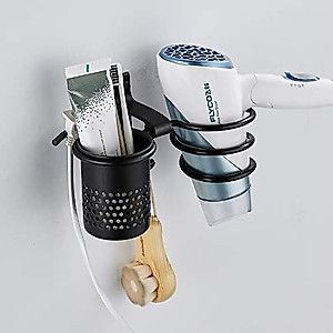 Adhesive or Drill Hair Dryer Holder Make up Brush Comb Organizer Shelf Matte Black