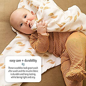 Oliver & Rain Organic Muslin Baby Boy Swaddle Blankets 4 Pack Receiving Blanket Whaleshark and Stingray Print, Dark Blue Dash Stripe and Solid White