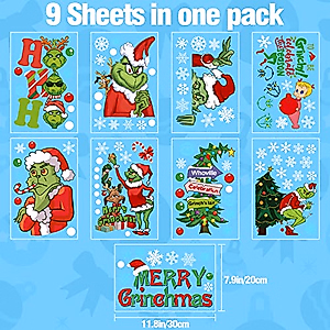 9 Sheets Christmas Decorations Window Clings - 102pcs Christmas Window Stickers Double-Sided with Christmas Tree Reindeer Snowflakes Decals for Christmas Holiday New Year Home School Party Supplies