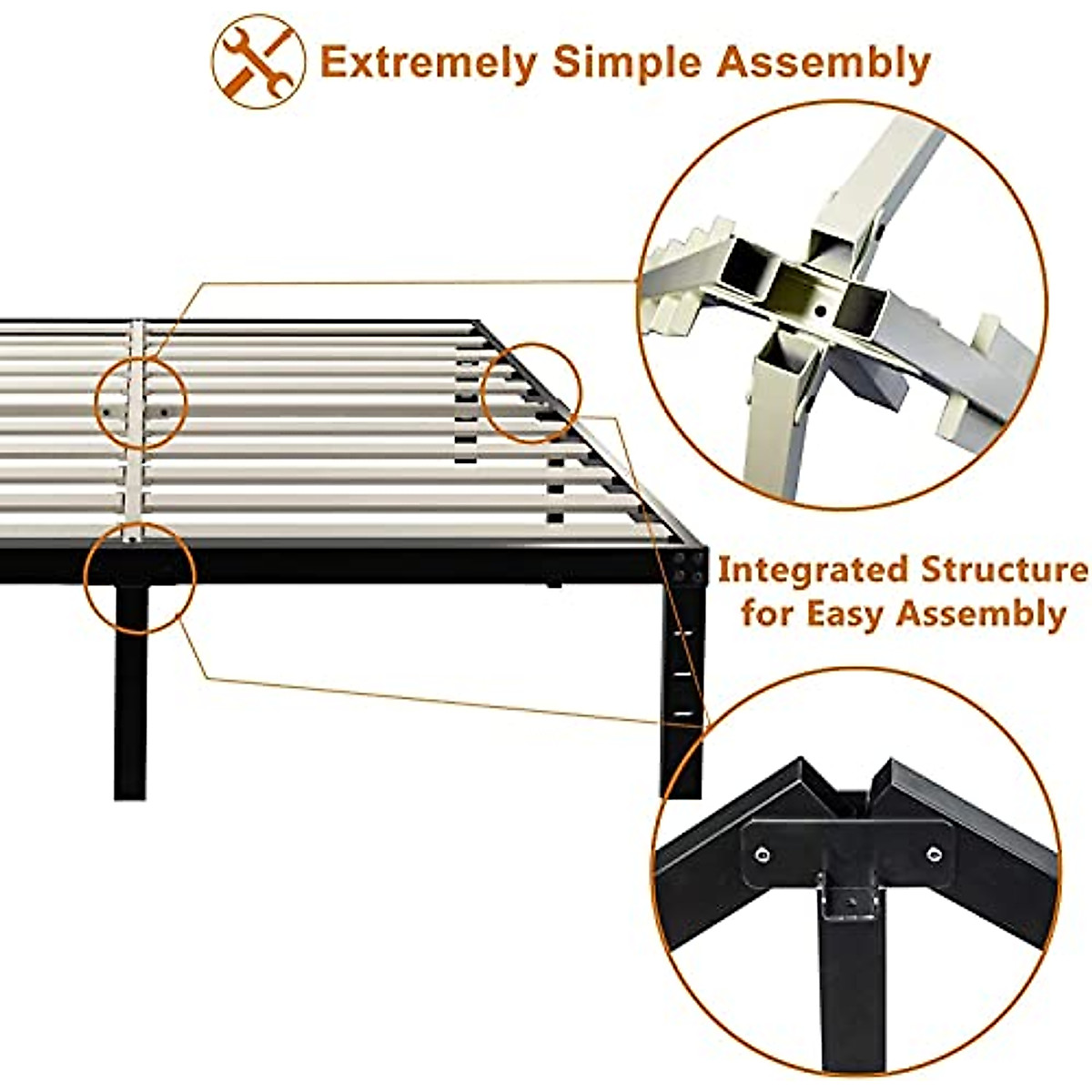 ZIYOO Queen Bed Frame, 16 Inch Heavy Duty Metal Platform with Wooden Slats Support, No Box Spring Needed, Queen Mattress Foundation, Noise Free, Non-Slip, Easy Assembly