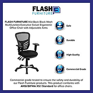 Flash Furniture Nicholas Mid-Back Black Mesh Multifunction Executive Swivel Ergonomic Office Chair with Adjustable Arms