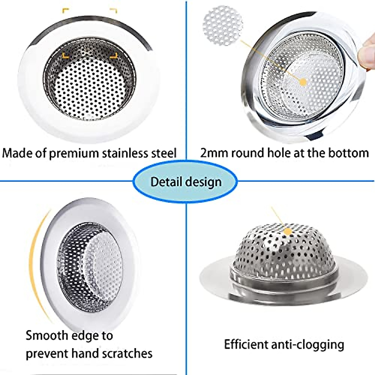 YouOKLight Kitchen Sink Strainer, Sink Strainer, Kitchen Sink Drain, Stainless Steel Sink Strainer Basket, Large Wide Rim 4.4" Diameter for Home, Kitchen, Bathroom and Other Drains. Pack of 2