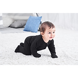 ACESTAR Newborn Baby Footed Pajamas with Mitten Cuffs - Cotton Unisex Snap-Up Baby Sleepers for Sleep and Play Footies Pjs (0-3 Months, Black)