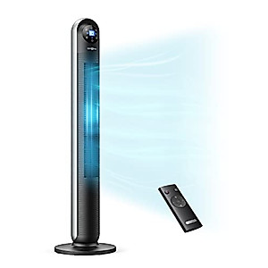 PARIS RHÔNE Tower Fan, 44" Oscillating Standing Tower Fan, 24dB Quiet DC Cooling Fan, 12 Speeds Bladeless Fan with Remote, 24H Timer, LED Display, Portable Floor Fan for Bedroom Home Office