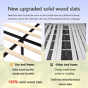 TMEOSK King Size Bed Frame, Upholstered Platform Bed Frame King Size with Adjustable Border Headboard & Wooden Slats Support, Noise-Free/No Box Spring Needed for Bedroom, Easy Assembly