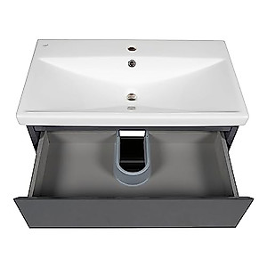 Modern Free Standing Bathroom Vanity with Washbasin | Elit Graphite Gloss Collection | Non-Toxic Fire-Resistant MDF-40-No Mirror Included