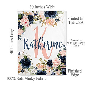 GLAM Polyester Personalized Baby Blanket - 30' X 40' - Navy and Blush Pink Themed - Custom Baby Blankets for Girls
