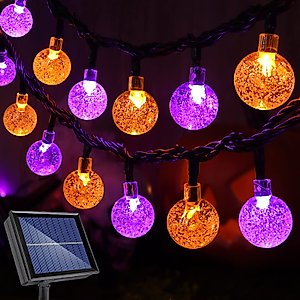 Lomotech Orange Purple Solar Halloween Lights, 72FT 100 LED Halloween Globe Lights, 8 Modes Waterproof Halloween Lights for Halloween Decoration