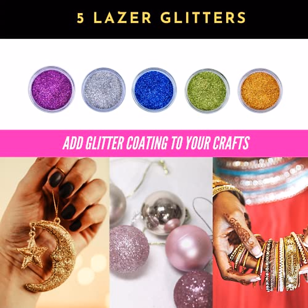 FINOCLAY Fine Glitter 52 Colours Holographic Shaker Tubes 260g Set for Epoxy Resin, Laser for Nail Art, Neon for Body Art, Chunky Iridescent Flakes, Art Crafts, Slime Supplies Gold Silver Glitter