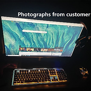 White Gaming Keyboard Mouse Combo,Membrane Keyboard RGB Color Changing Lighted Keyboard,PC Keyboard Computer Backlight USB Keyboard,Wired Gaming Keyboard,Gold Metal Frame,for Xbox One PS4 Game Gamer