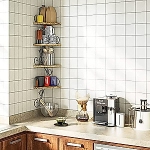 Alsonerbay Wall Mount Corner Shelves 4 Tier Floating Corner Storage Wood Shelves Decorative Rustic Radial Shelf in Cat Shape Carbonized Black