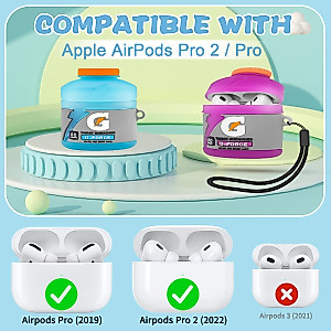 3 Pack Case for AirPods Pro 2nd Generation, Funny Fun Cartoon Food Sport Drinks Bottle Cover, Soft Silicone Cute Design Kawaii AirPods Pro 2/Pro Shell Protective for Keychain Lanyard Women Kids Girls