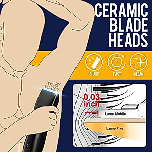 Body Hair Trimmer for Men, Electric Groin & Pubic Hair Trimmer, Waterproof Wet/Dry Body Shaver Groomer, Ceramic Male Hygiene Razor Clippers w/Charging Dock, 90 Min Battery Life