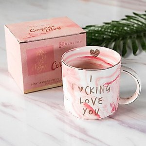 Hendson Girlfriend Anniversary, Birthday, Romantic Gift - I Love You - Cute Couple Gifts Ideas for Girlfriend, Wife, Fiance, Mom, Her, Couples - Pink Marble Mug, Ceramic 11.5oz Coffee Cup