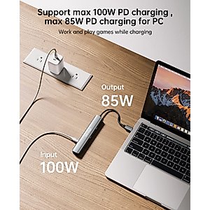 Teleadapt USB Type C Hub, 6-in-1 USB C HDMI Adapter with Ethernet, 5Gbps USB Type-C Data, 2 USB 3.0, USB Hub Power Delivery 100W Ideal for MacBook Pro/Air, iPad Pro, Dell XPS