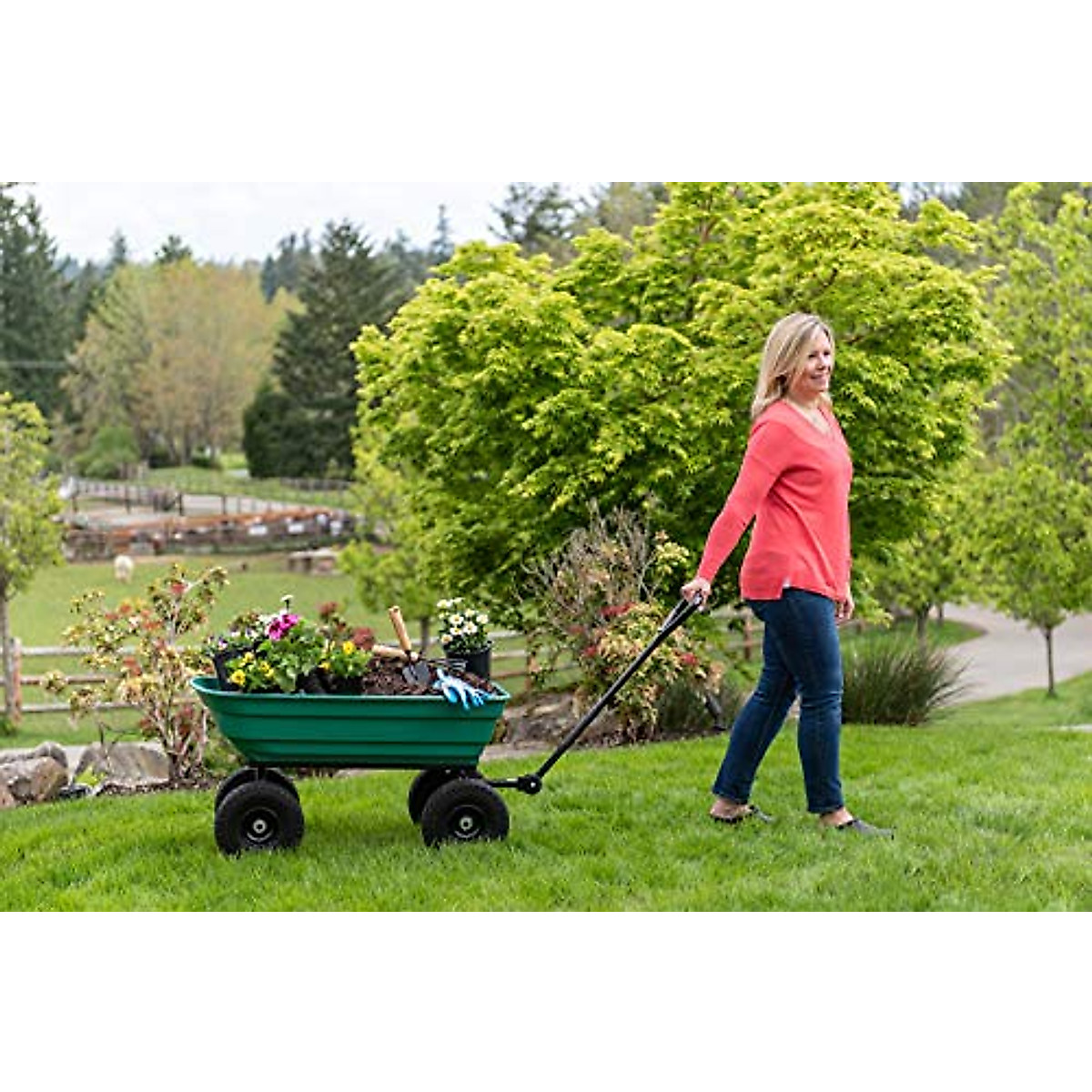 Garden Star 70275 Garden Wagon/Yard Cart with Flat Free Tires, 37" x 20" Poly Tray, 600lb capacity