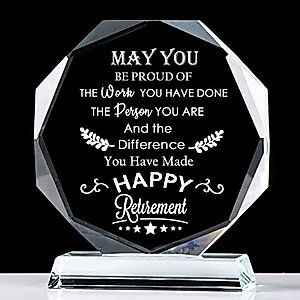 YWHL Retirement Gifts for Men Women 2023 Happy Retirement Gifts Crystal Keepsakes Retired Plaque Gifts for Retiree Teacher Police Firefighter Nurse Coworker Doctor Friends