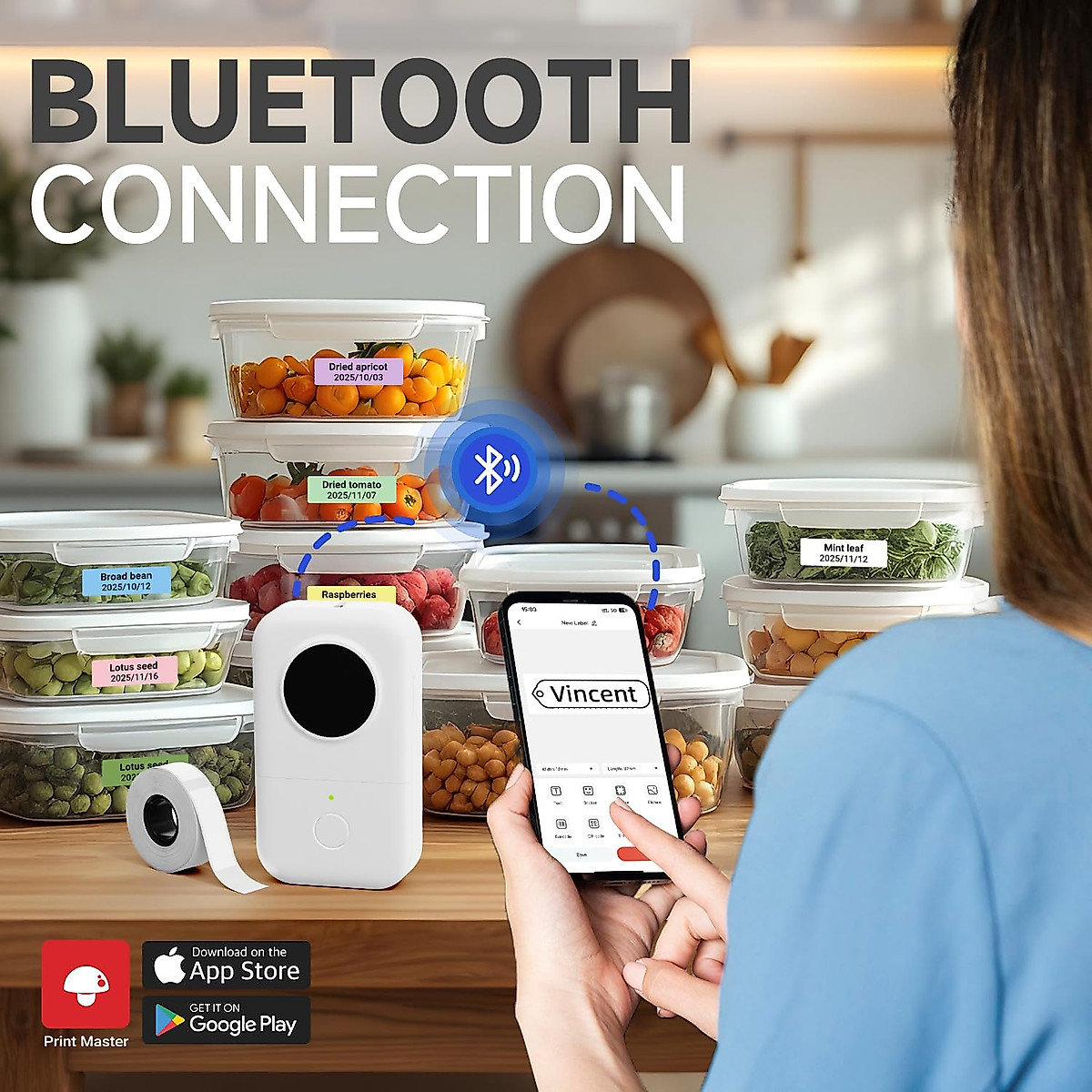 Phomemo Label Maker Machine with Tape, D30 1/2 Inch Bluetooth Mini Portable Lable Printer,Labeler for Office Home School Organization,for Android iOS,Gift for Women Men(USB Rechargeable)-White