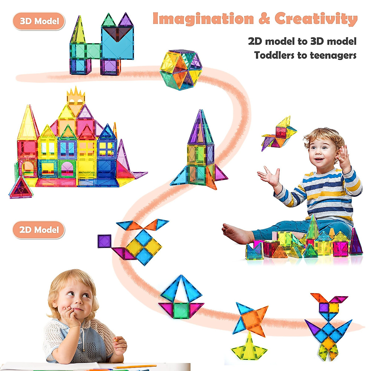 cossy 60 Pcs Magnet Tiles Magnetic 3D Building Blocks Set Educational Construction Toys for 3+ Year Kids with Stronger Magnets, Rivets-Fastened, Educational,Recreational, Conventional